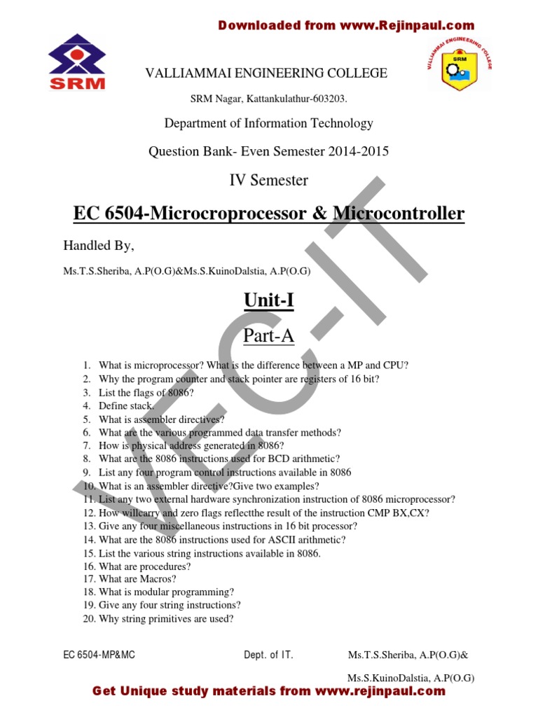 Ec 6504 Microcroprocessor And Microcontroller Part A Pdf Microcontroller Central Processing 