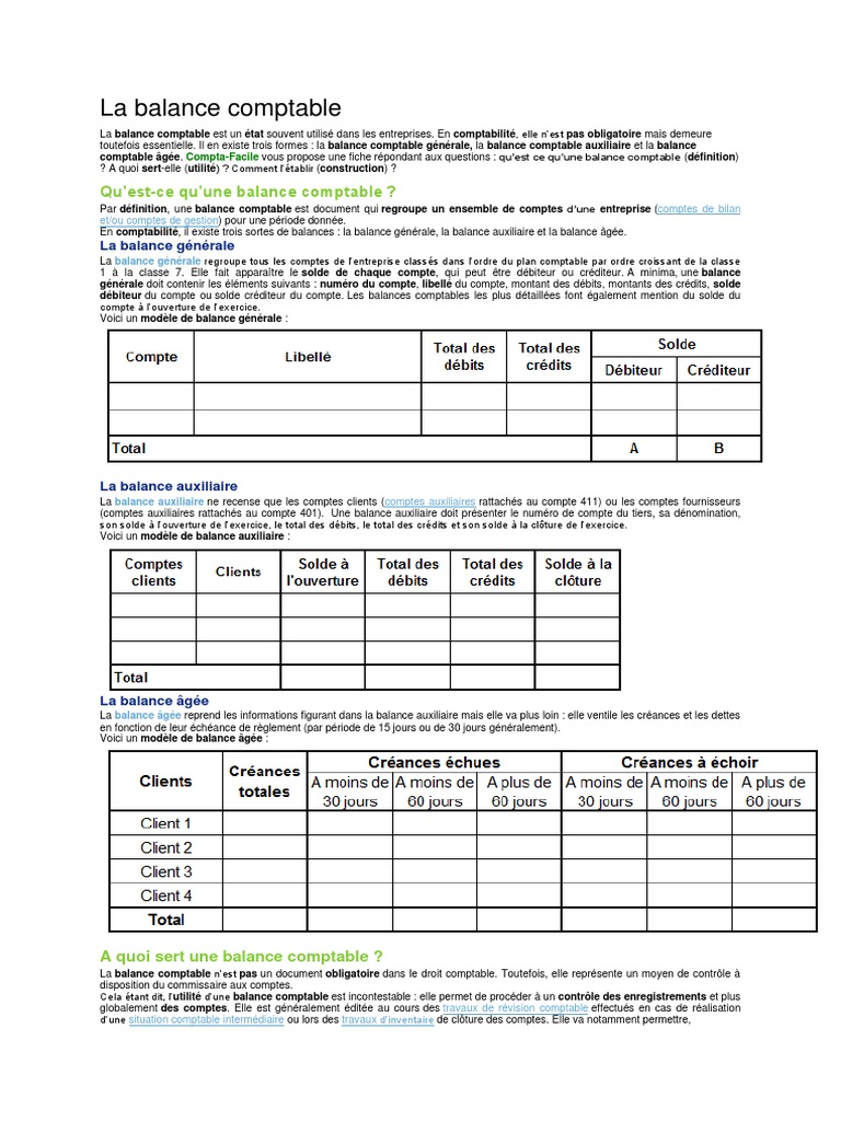 La balance comptable : définition et types | PDF | Comptabilité ...