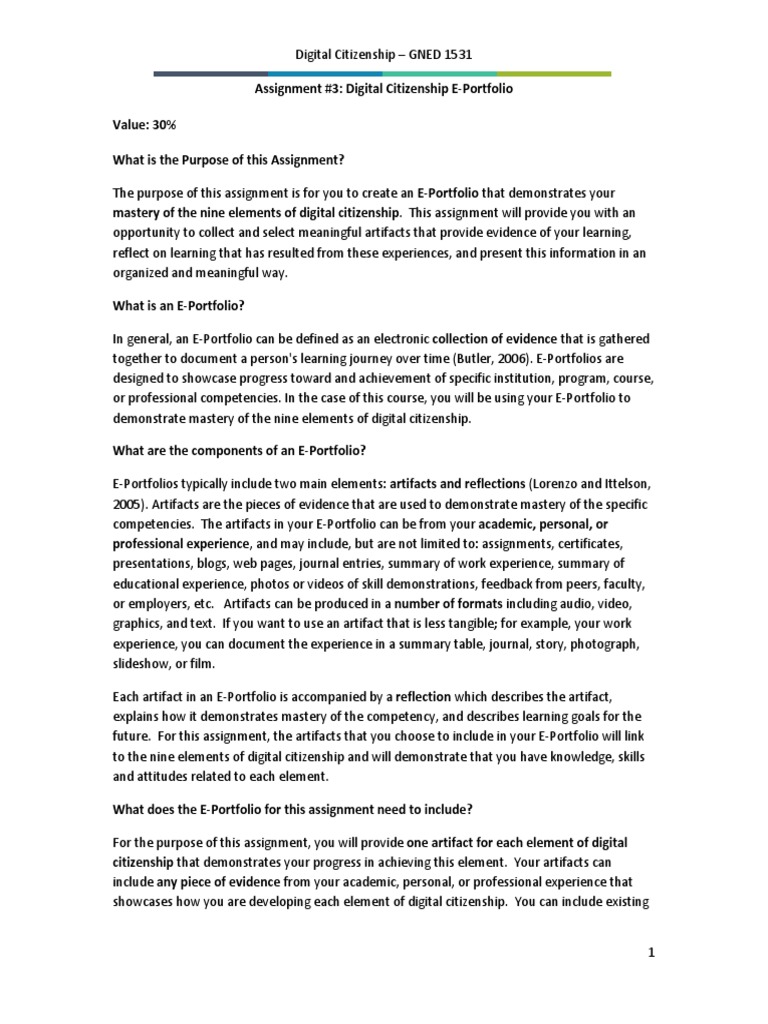 Digital Citizenship E-Portfolio Assignment | PDF | Behavior ...
