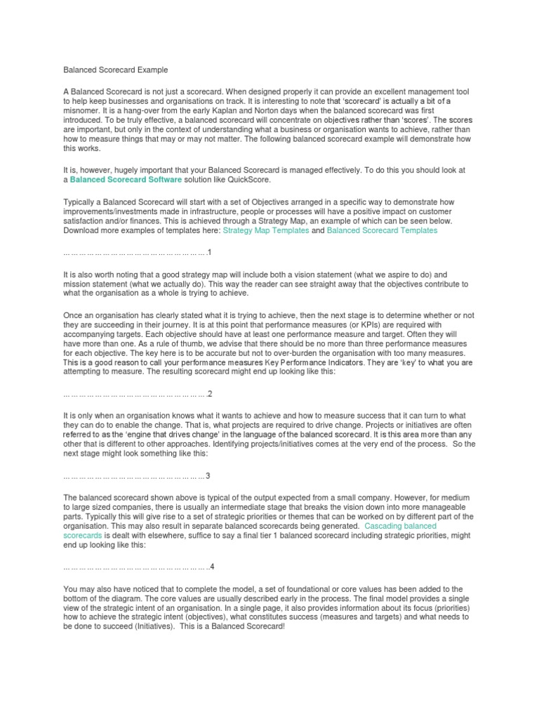 Balanced Scorecard Example | PDF | Performance Indicator | Business