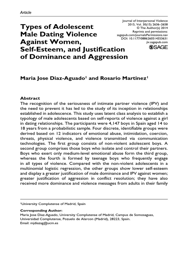 Types of Adolescent Male Dating Violence Against Women, Self-Esteem ...