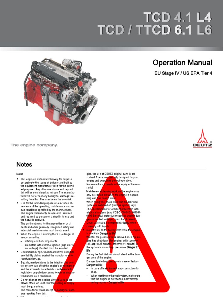 TCD / TTCD 6.1 L6 TCD 4.1 L4: Operation Manual | PDF | Engines | Lubricant
