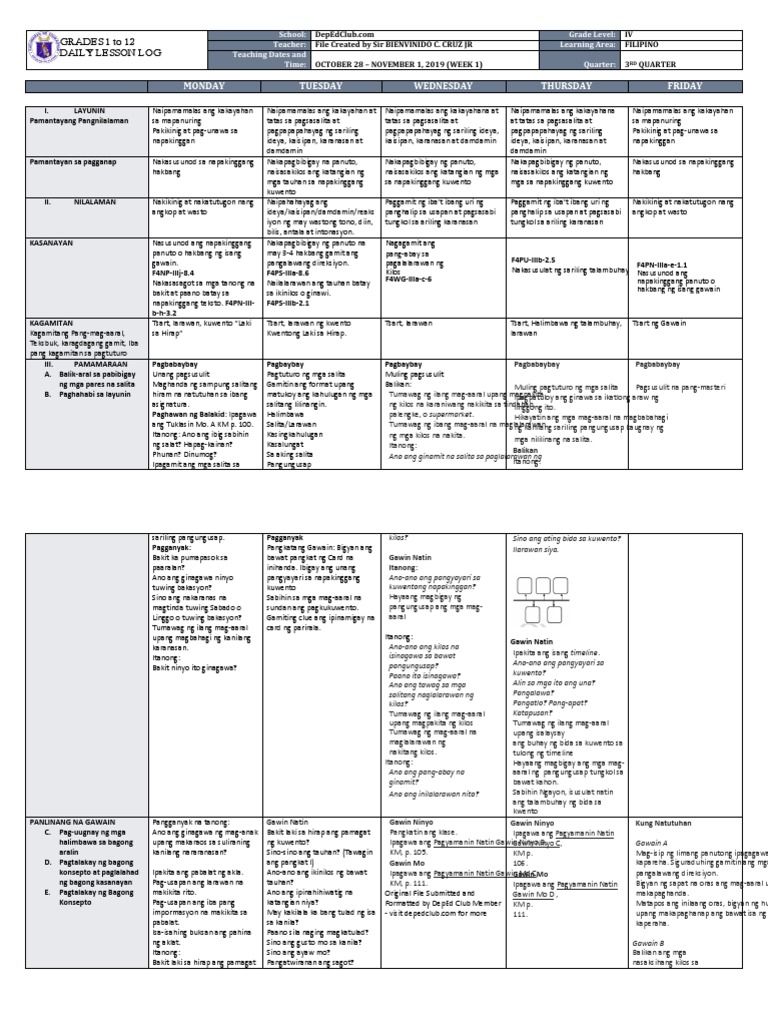DLL Filipino 4 q3 w1 | PDF