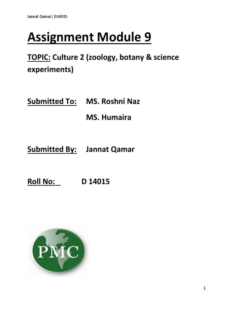 Assignment Module 9: TOPIC: Culture 2 (Zoology, Botany & Science ...