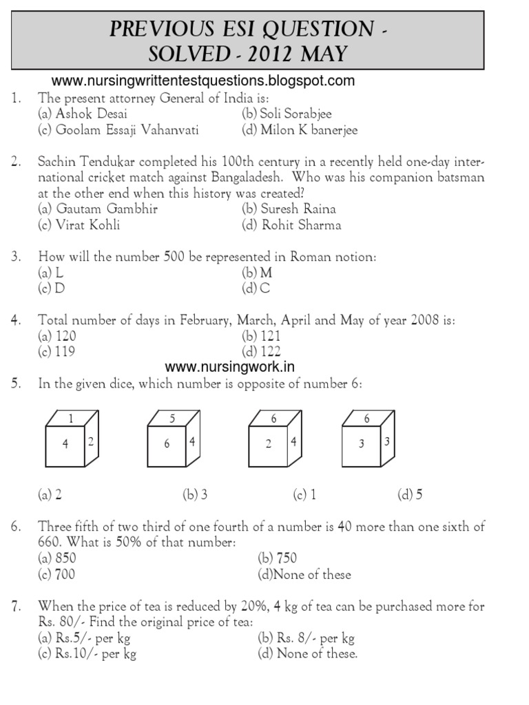 ESIC Staff Nurse Question Paper | PDF | Vitamin D | Celsius
