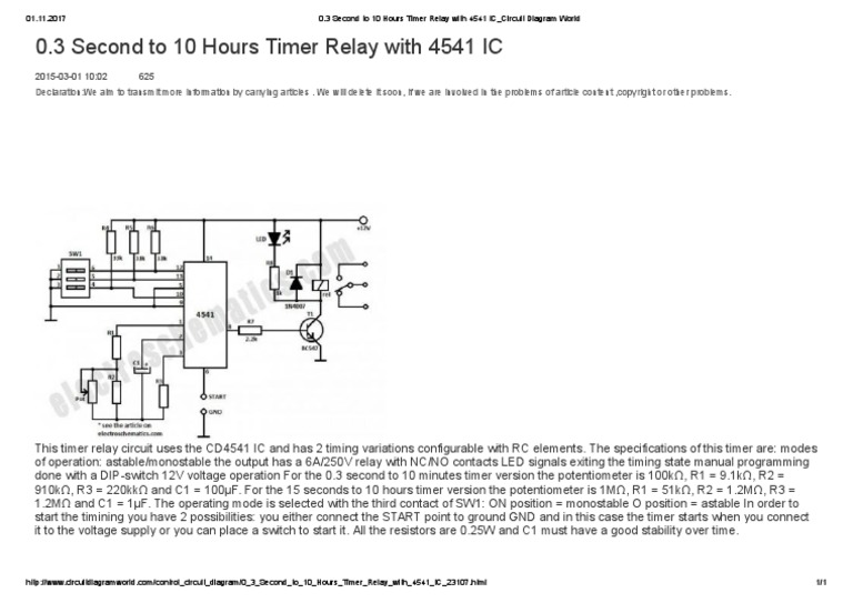 0.3 Second To 10 Hours Timer Relay With 4541 IC | PDF