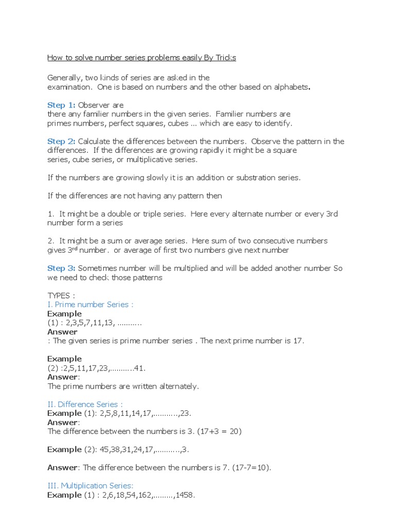 How To Solve Number Series Problems Easily by Tricks | PDF | Numbers | Multiplication