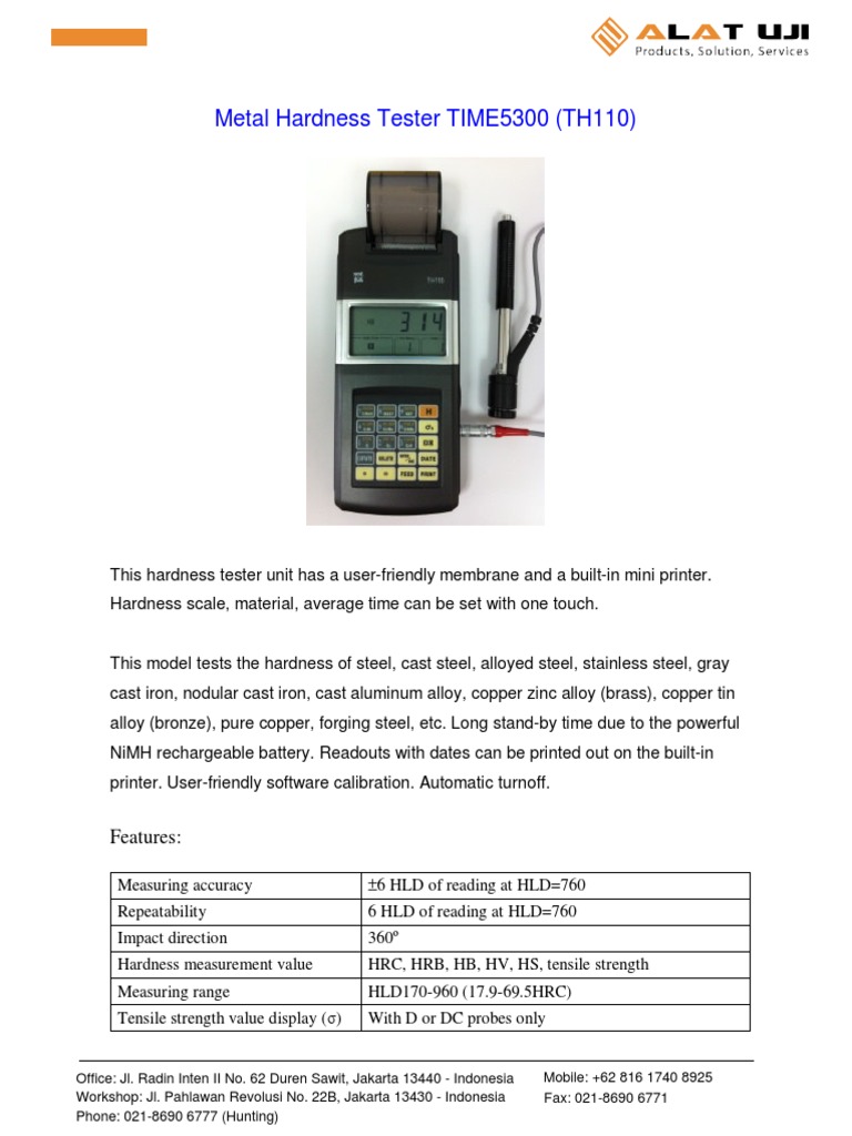 Portable Hardness Tester TIME5300 | PDF | Hardness | Steel