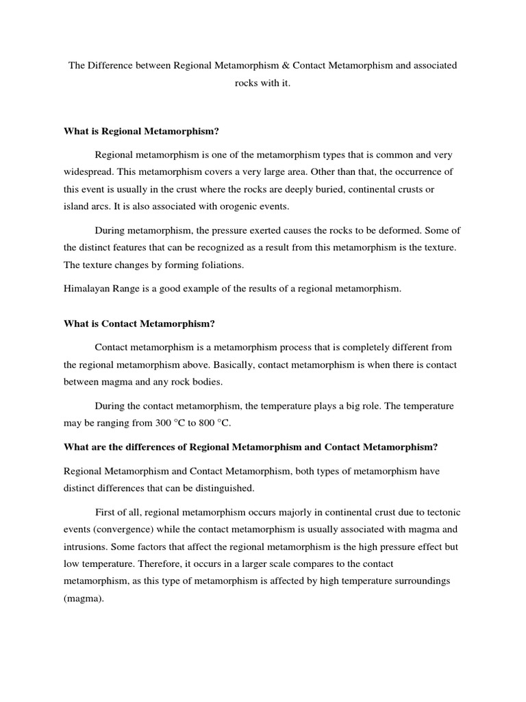 Contact Metamorphism Vs Regional Metamorphism | PDF | Rock (Geology ...