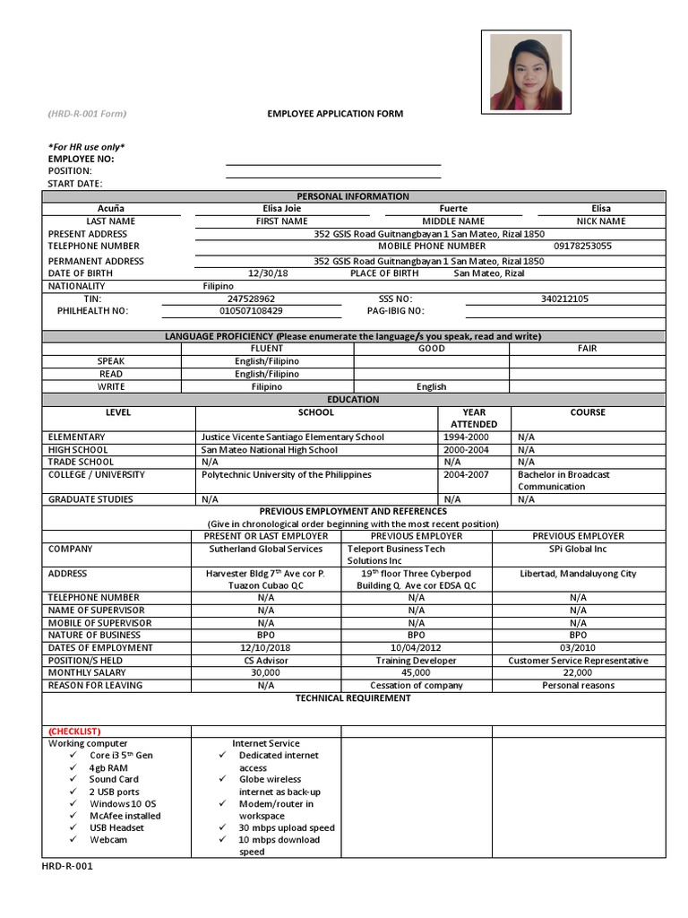 For HR Use Only : (HRD-R-001 Form) | PDF | Background Check | Employment