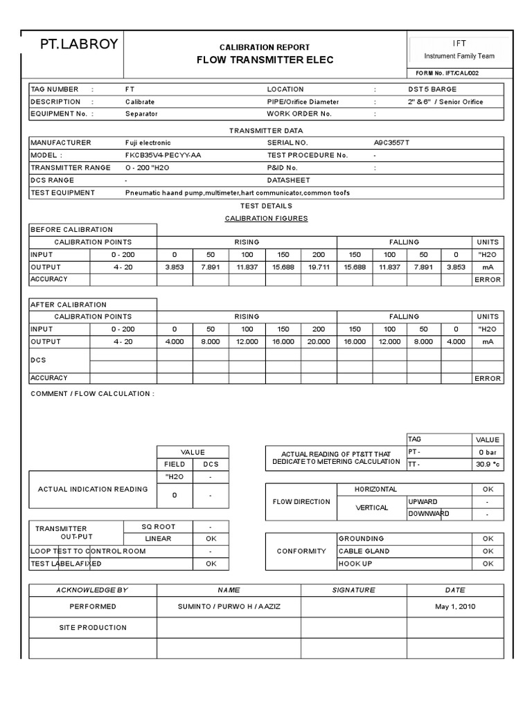 PT - Labroy: Flow Transmitter Elec | PDF | Calibration | Electronics