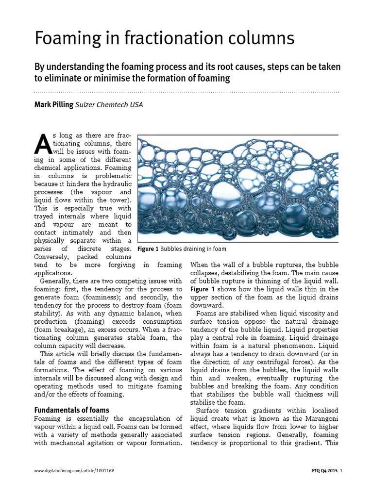 Foaming in Fractionation Columns | PDF | Foam | Surface Tension