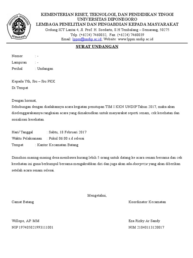 Template Surat Undangan PKK | PDF