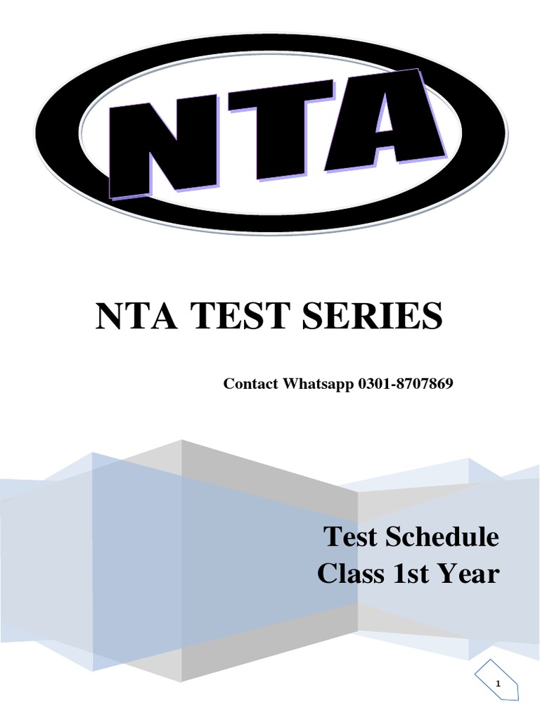 Nta Test Series: Test Schedule Class 1st Year | PDF