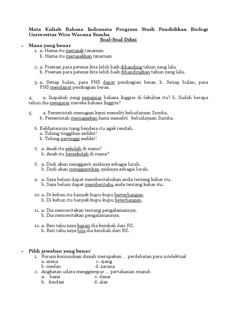 Contoh Soal Diksi | PDF | Perjalanan | Kajian Bahasa Asing