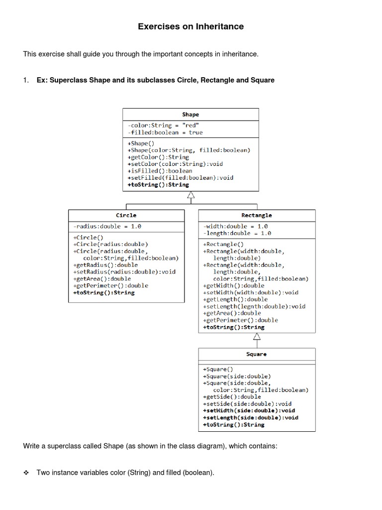 Exercise Inheritance Pdf Inheritance Object Oriented Programming Class Computer