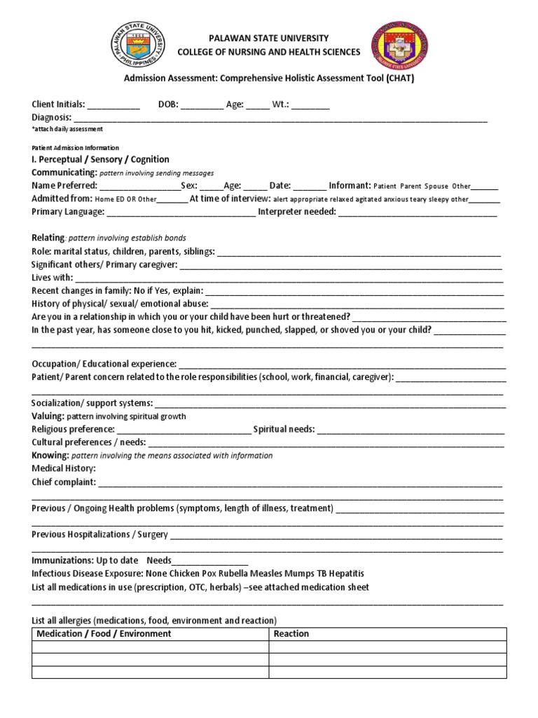 Comprehensive Health Assessment Tool | PDF | Pain | Substance Abuse