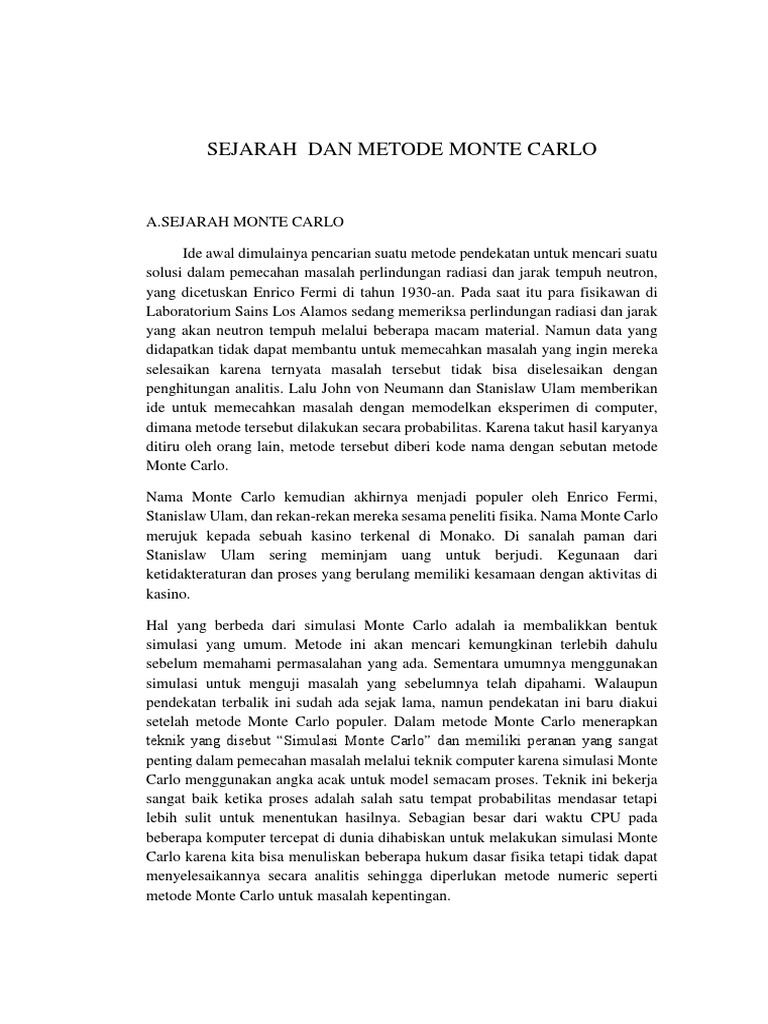 Sejarah dan Metode Monte Carlo | PDF | Metode & Bahan Ajar | Komputer