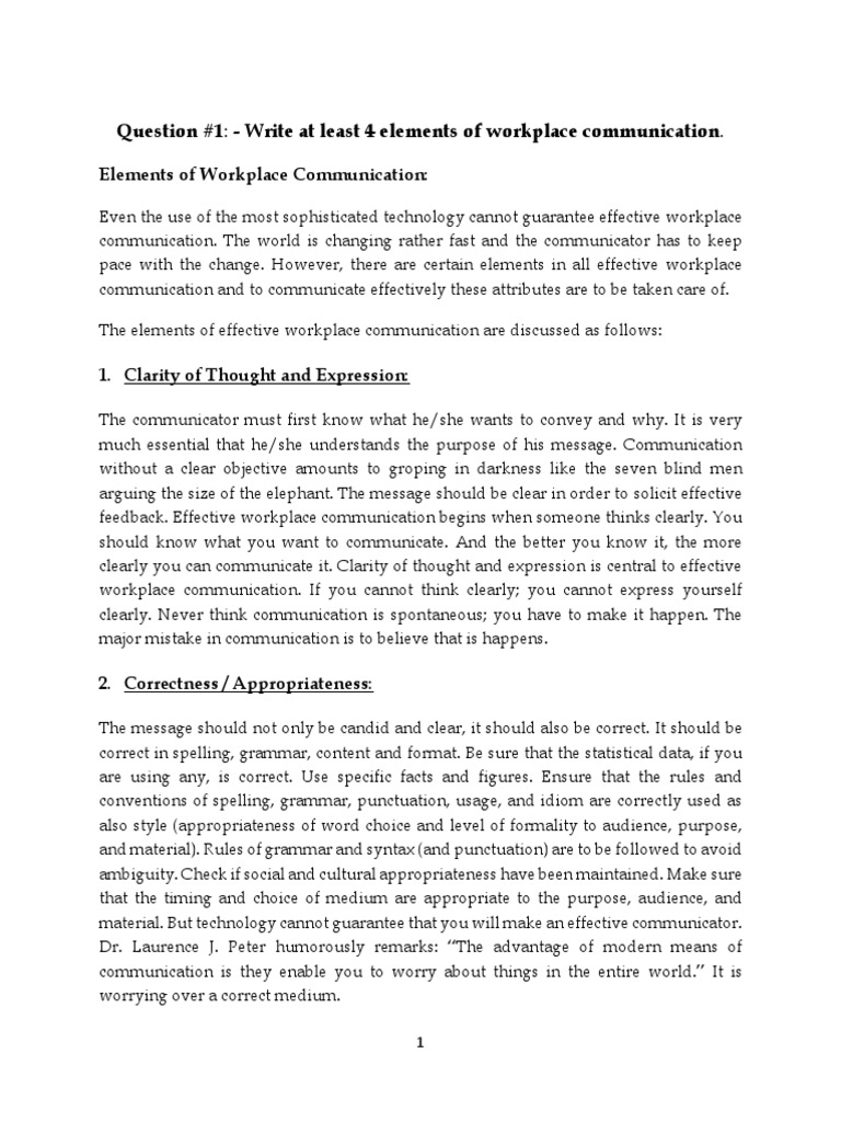 Elements of Effective Workplace Communication | Download Free PDF ...