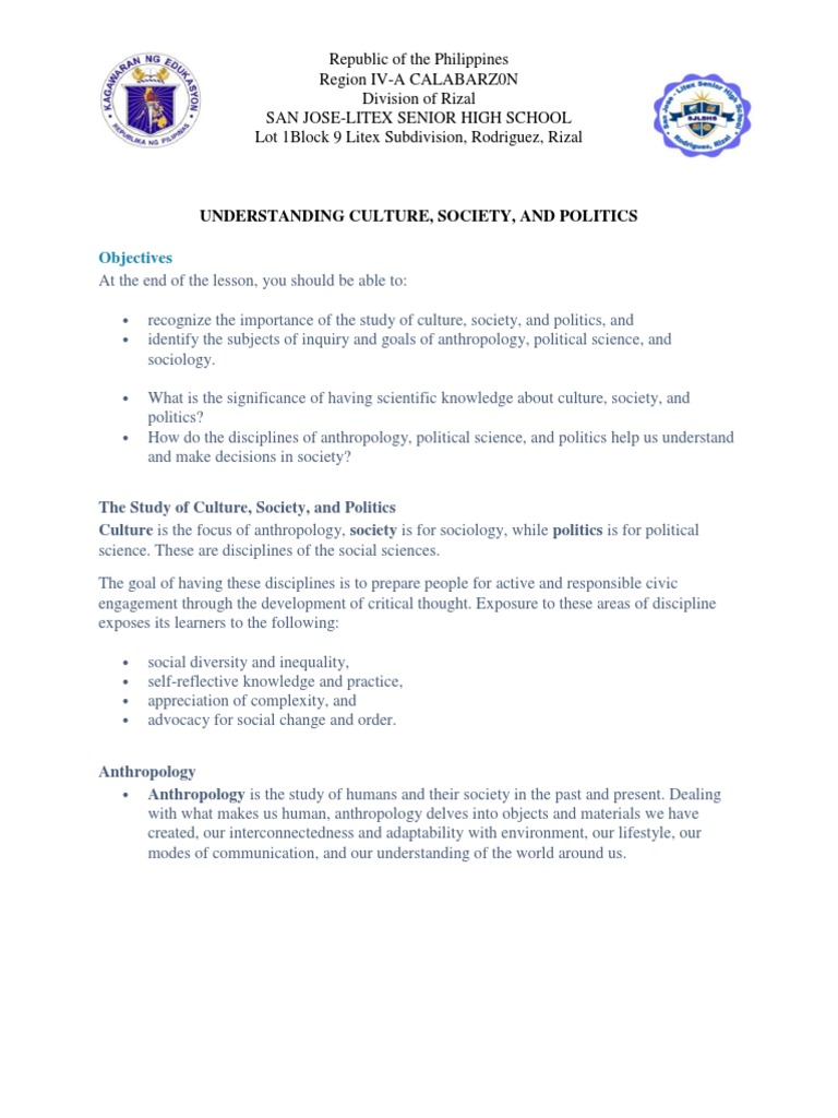 Culture, Society, and Politics Overview | PDF | Political Science ...