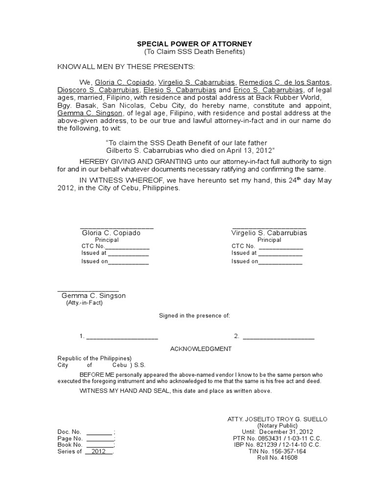 1.SPA SSS Death Benefits | PDF | Power Of Attorney | Legal Concepts