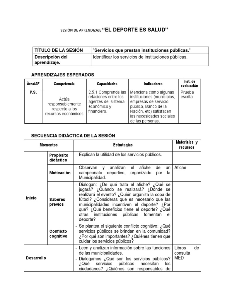 Sesión de Aprendizaje El Deporte Es Salud | PDF | Deportes | Aprendizaje