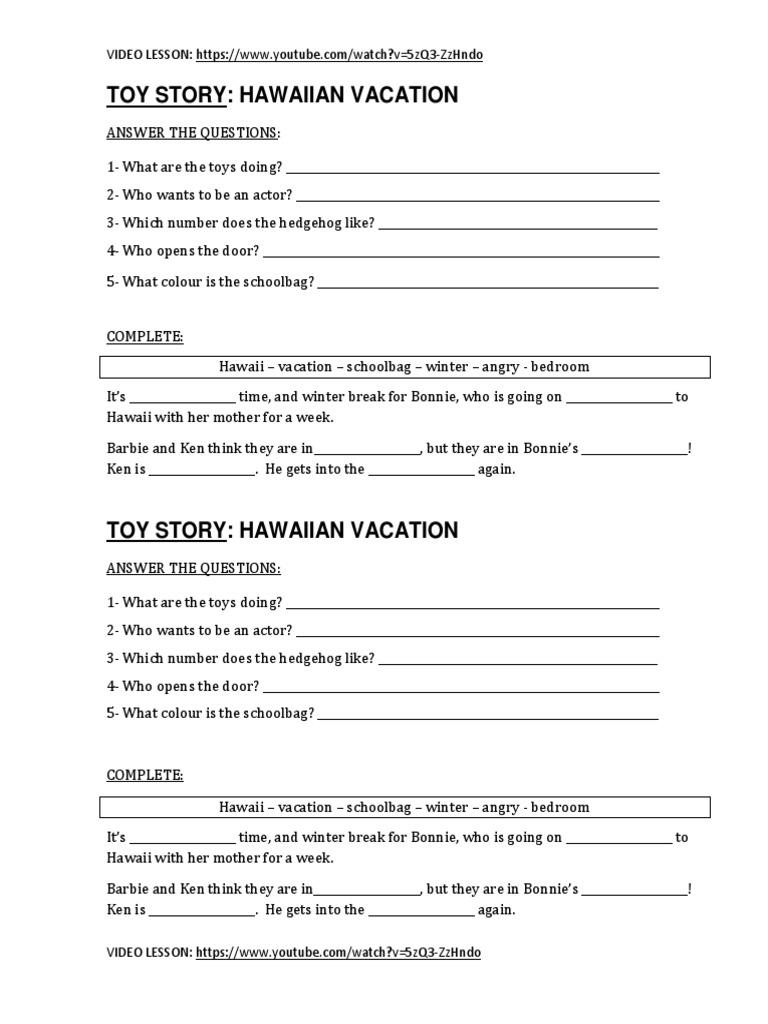 Hawaiian Vacation Worksheet | PDF