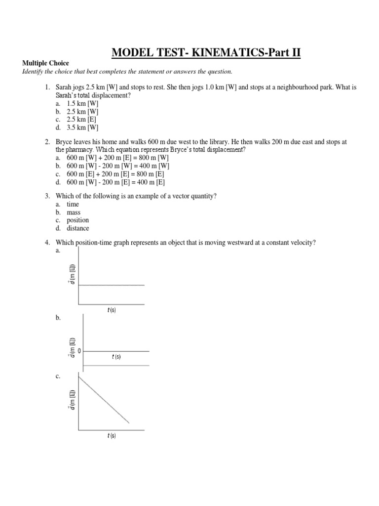 Model Test I Kinematics MCQ | PDF | Velocity | Acceleration