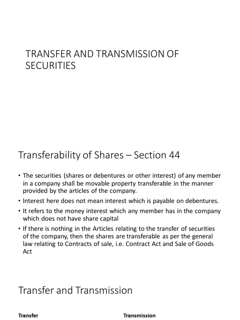 Transfer and Transmission of Securities | PDF | Securities (Finance ...