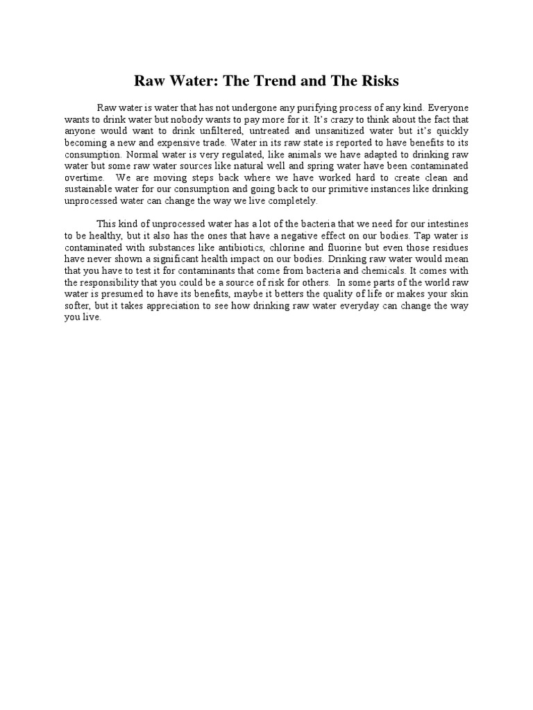 Raw Water The Trend and The Risks | PDF | Wellness