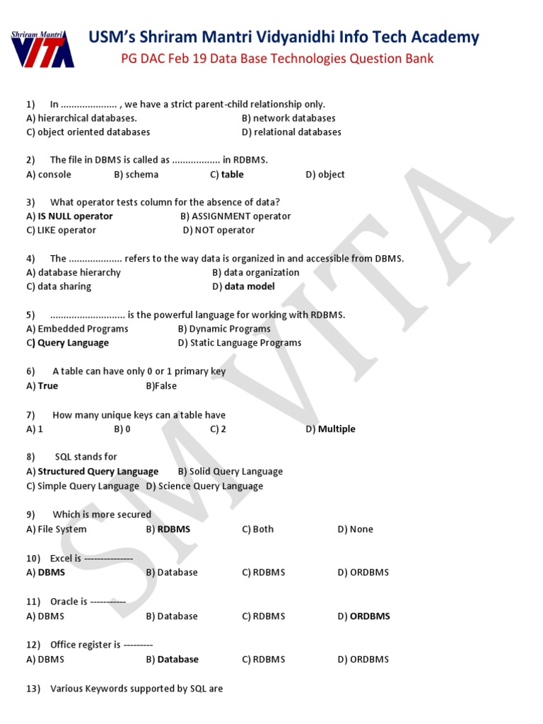 Database Technologies PG DAC - Feb 19 | PDF | Pl/Sql | Databases