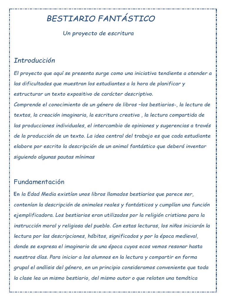 Proyecto de Escritura: Bestiario Fantástico | PDF | Escritura | Fantasía