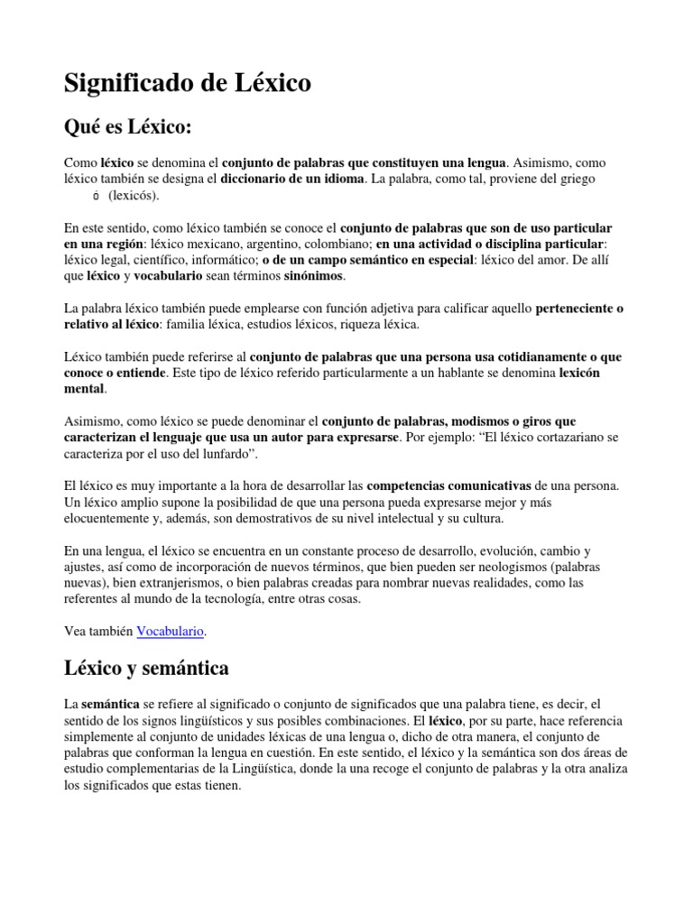 Significado de Léxico | PDF | Palabra | Numero Gramatical