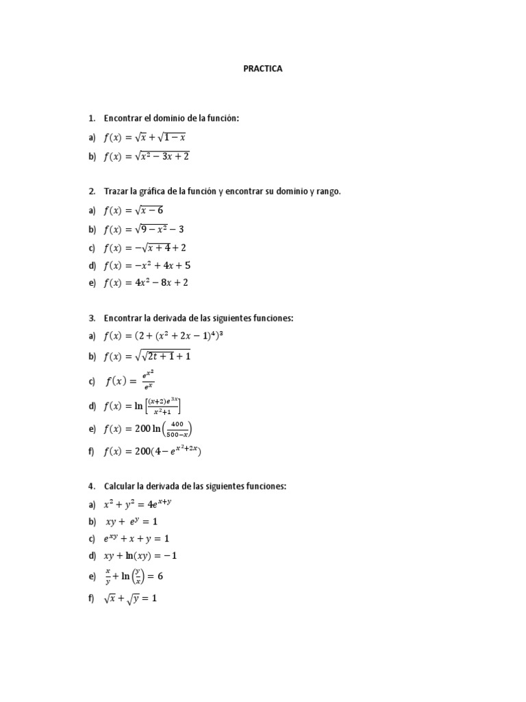 Practica Derivadas PDF | PDF