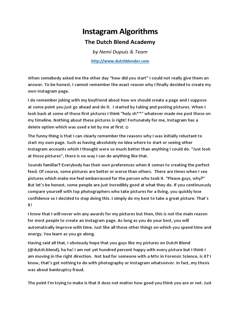 Instagram Algorithms Intro | PDF | Email Spam | Internet