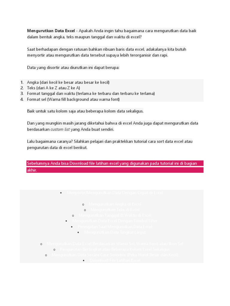 Mengurutkan Data Excel | PDF