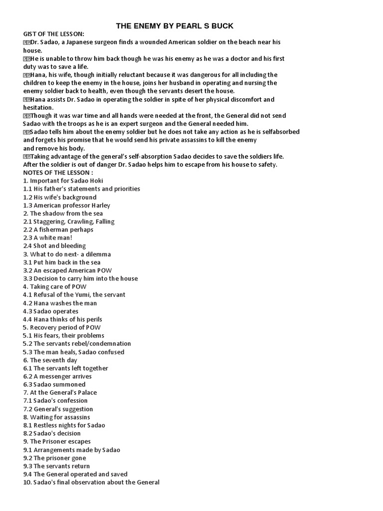 Class 12 The Enemy Questions | PDF | Prisoner Of War