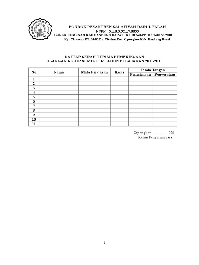 5.daftar Serah Terima Pemeriksaan LJK UAS | PDF