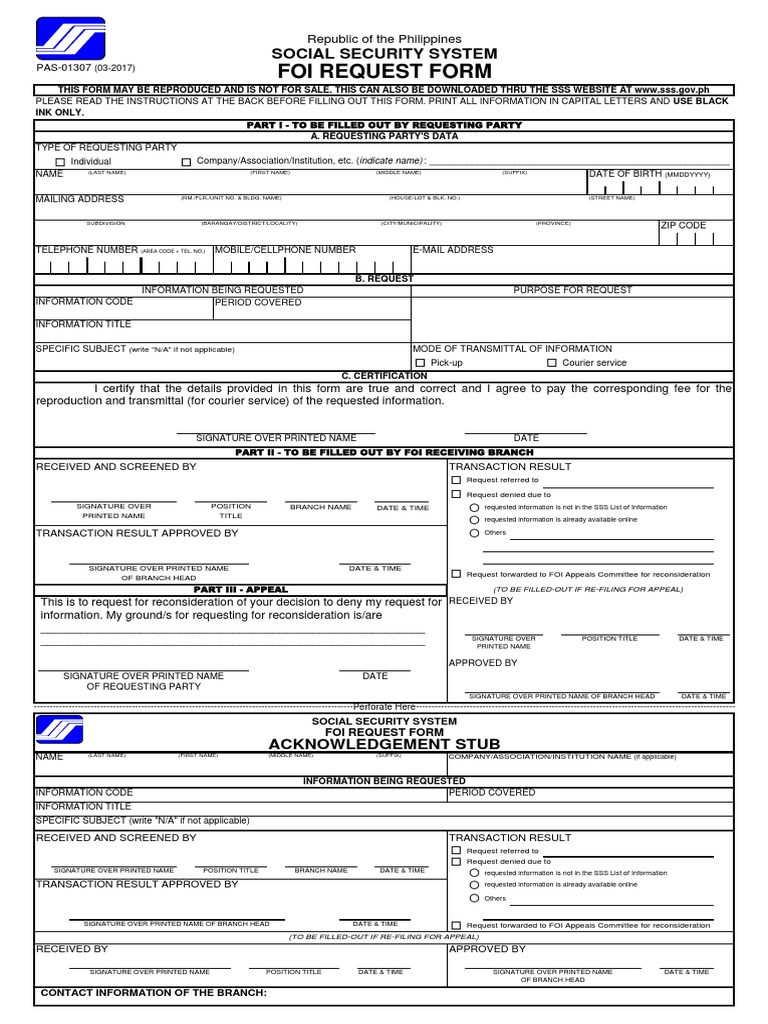 SSS FOI Request Form | PDF | Computing | Business