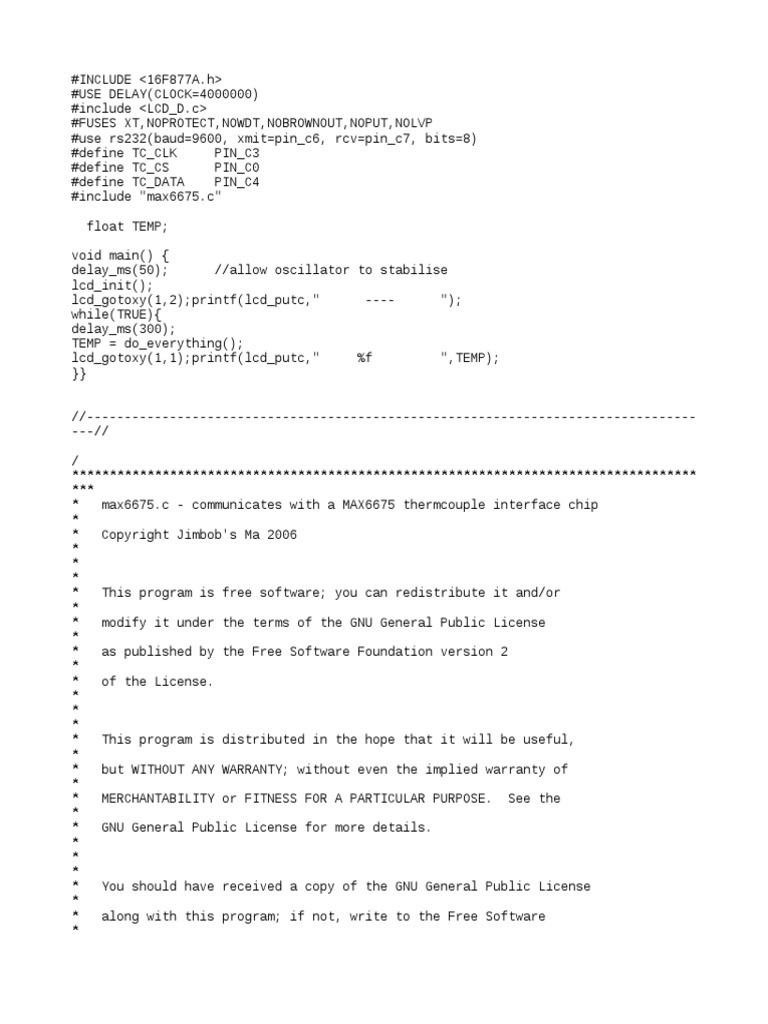 Max6675 Pic16f877a | PDF | Gnu | Free Software