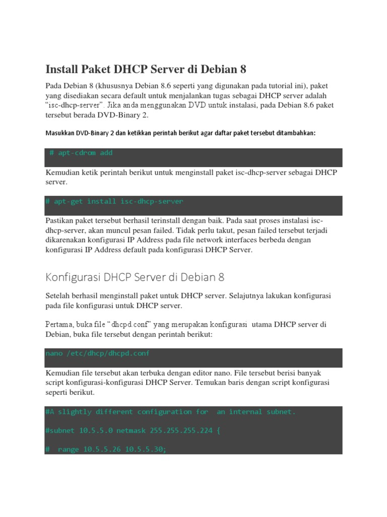 Install Paket DHCP Server Di Debian 8 | PDF