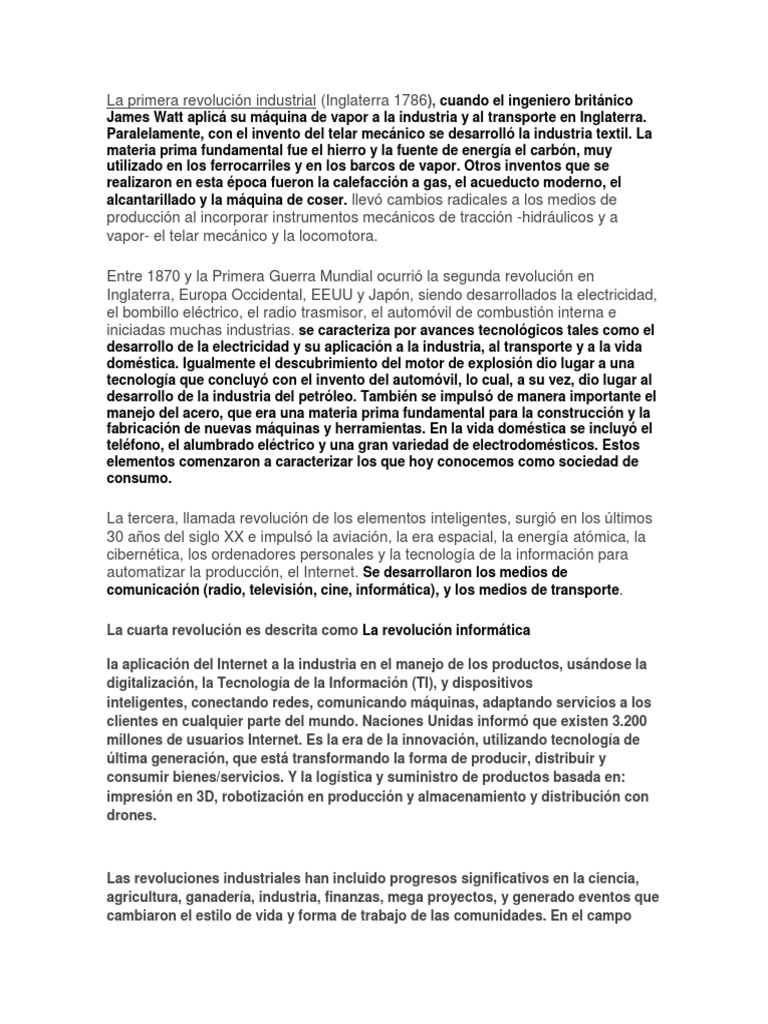 La Primera Revolución Industrial | PDF | Máquina de vapor | Revolución ...