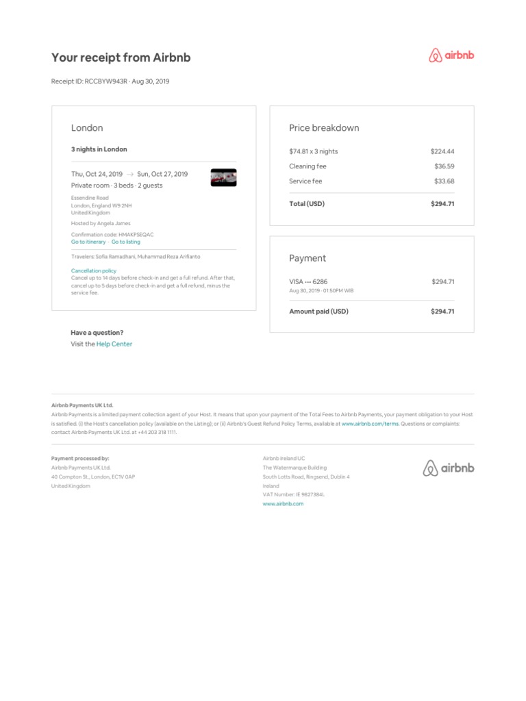 Airbnb Rechnung