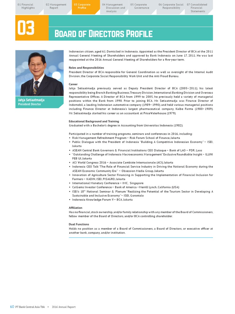 Board of Directors Profile: Jahja Setiaatmadja | PDF | Board Of ...