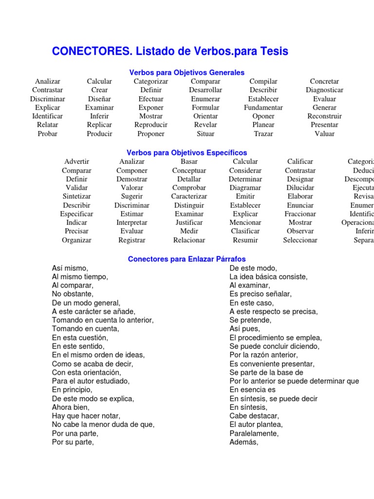 Conectores Listado de Verbos para Tesis | PDF | Razón | Certeza