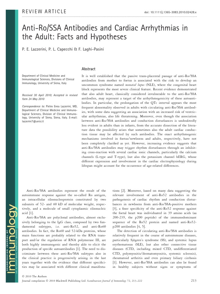 Anti Ro - SSA Antibodies and Cardiac Arrhythmias in The Adult - Facts ...