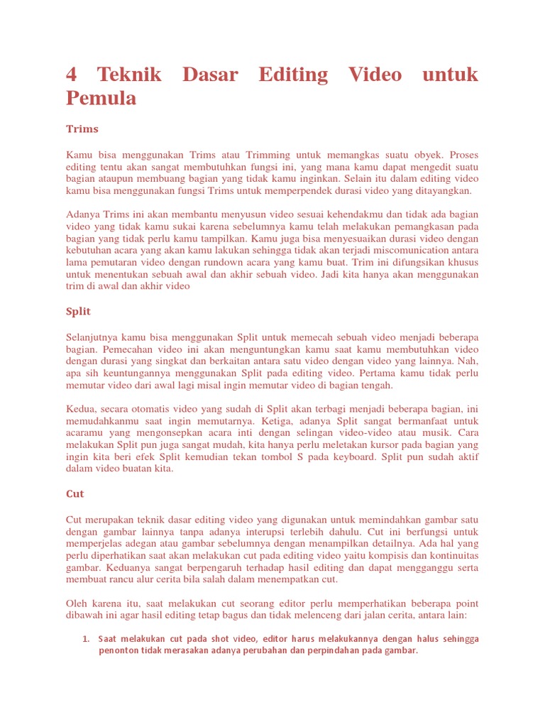 4 Teknik Dasar Editing Video Untuk Pemula | PDF