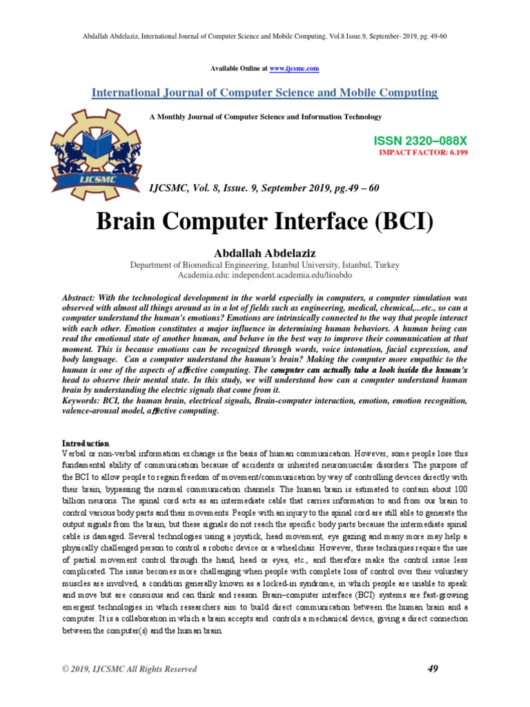 Brain Computer Interface BCI PDF | PDF | Principal Component Analysis | Electroencephalography