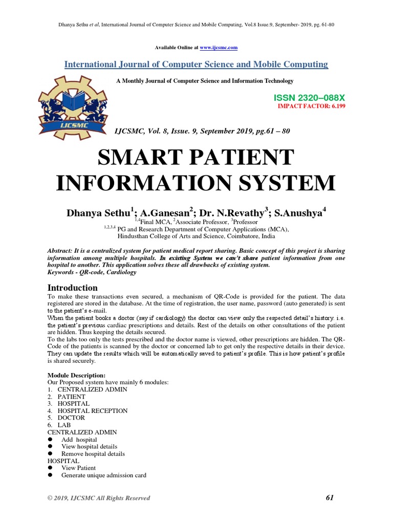 Smart Patient Information System PDF | Download Free PDF | Qr Code ...