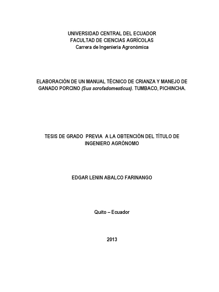 Tesis Cerdo ECUADOR PDF | PDF